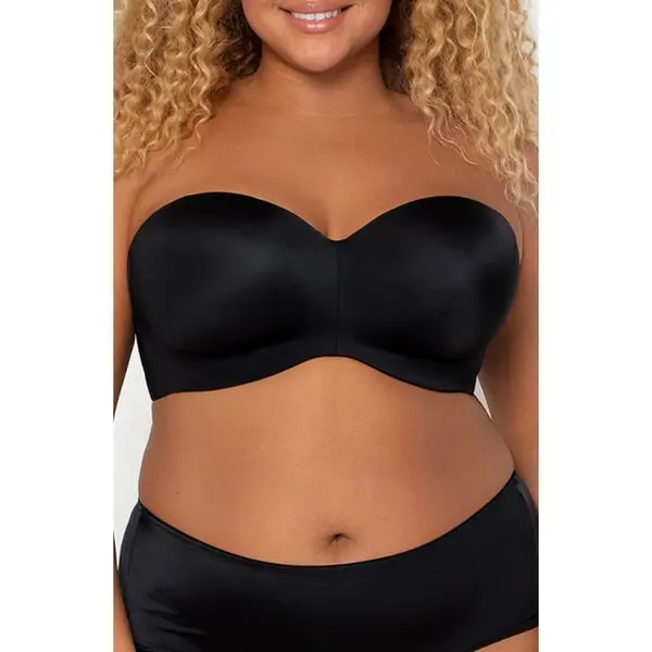 CURVY COUTURE Strapless Underwire Push-up Bra - Black Hue