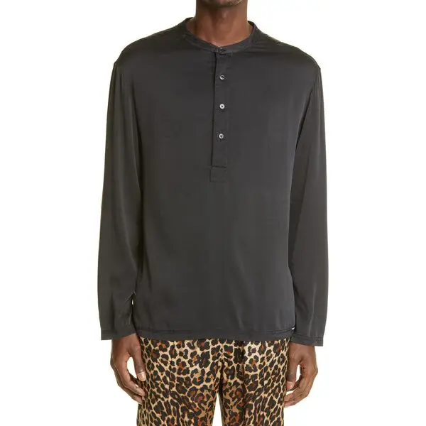 TOM FORD Henley Stretch Silk Pajama Shirt - Black