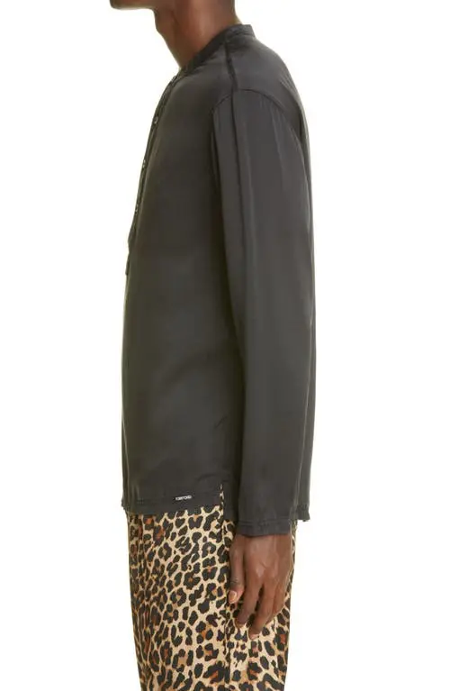 TOM FORD Henley Stretch Silk Pajama Shirt - Black