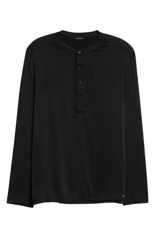 TOM FORD Henley Stretch Silk Pajama Shirt - Black