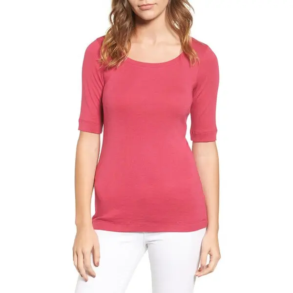 Caslon Ballet Neck Elbow Sleeve Tee - Pink Vivacious