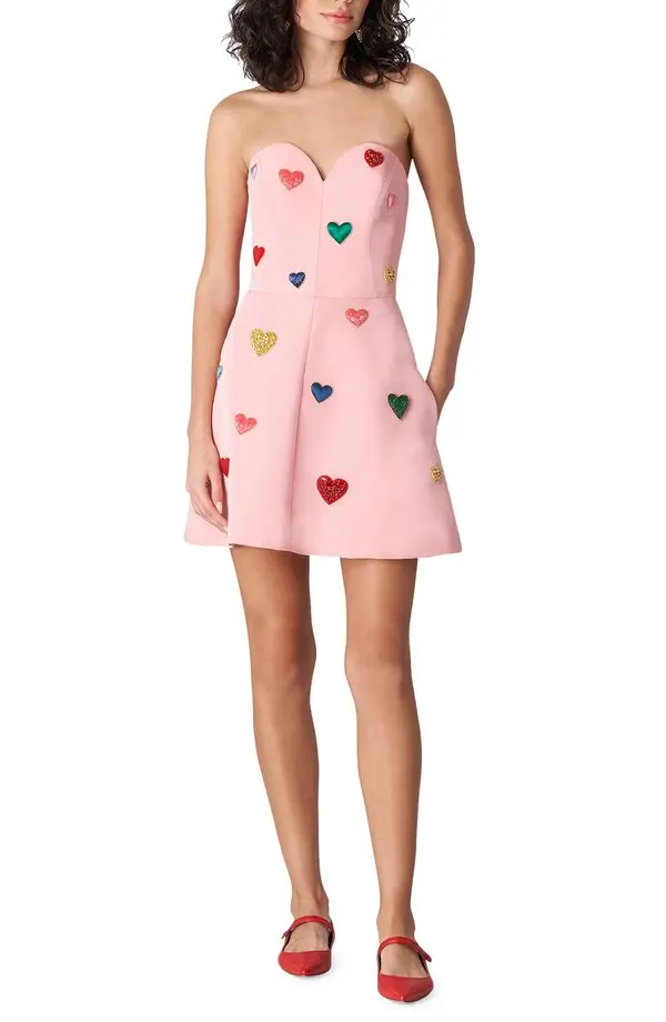 carolina herrera pink heart dress Carolina Herrera Heart-embroidered Silk Faille Mini Dress in Pink
