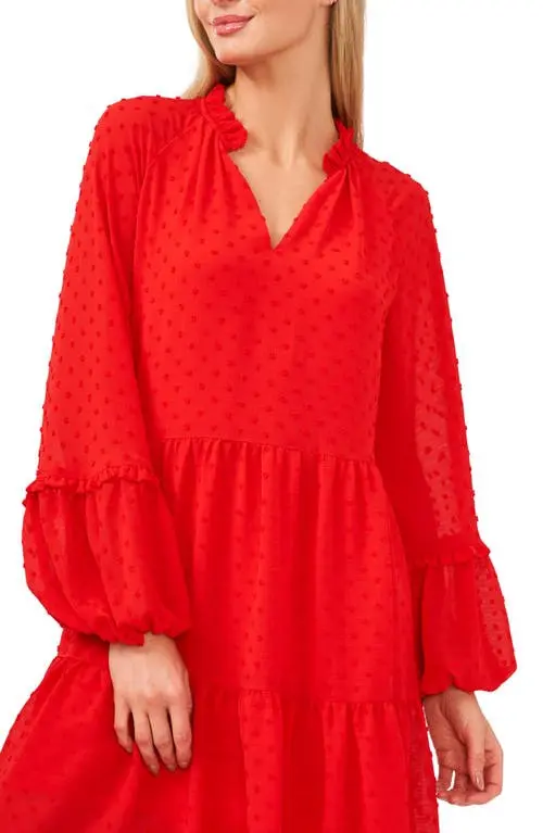 CECE DUPRAZ Clip Dot Ruffle Long Sleeve Shift Dress