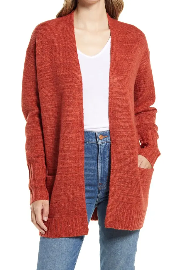 Caslon Open Front Cardigan - Rust Spice