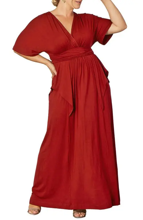 KIYONNA Indie V-neck Fit & Flare Dress - Tomato Red