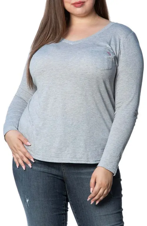 SLINK JEANS V-neck Long Sleeve Pocket T-shirt - Heather Grey