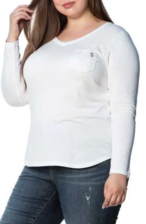 SLINK JEANS V-neck Long Sleeve Pocket T-shirt - White