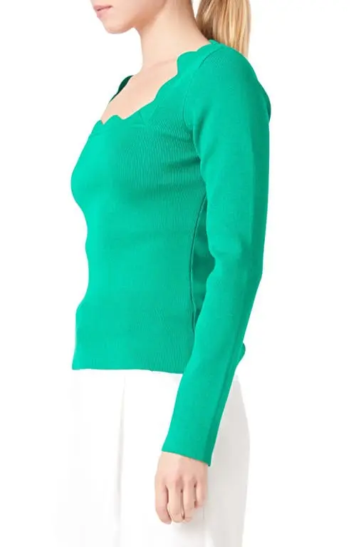 Endless Rose Scallop Square Neck Sweater - Green