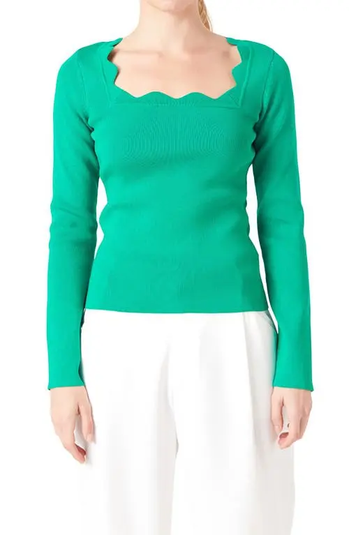 Endless Rose Scallop Square Neck Sweater - Green