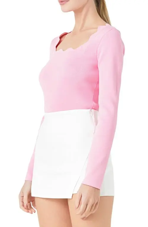 Endless Rose Scallop Square Neck Sweater - Pink