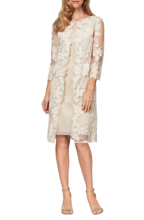 Alex Evenings Embroidered Lace Jacket Dress - Chai/ivory