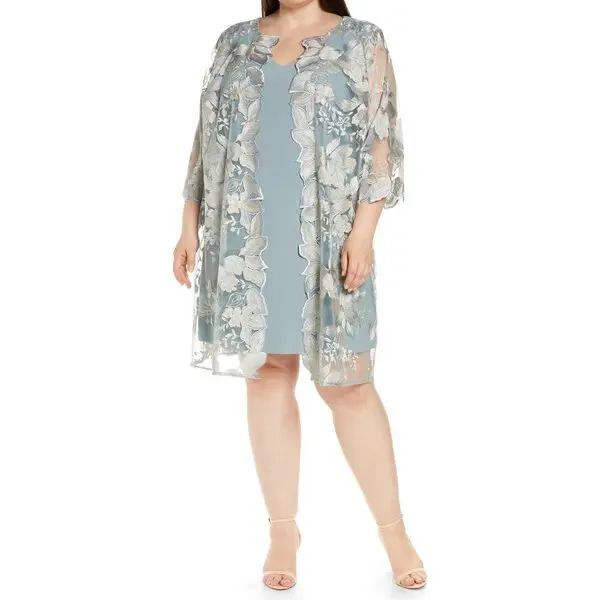 white christmas dresses Alex Evenings Sequin Midi Dress with Jacket - Blue