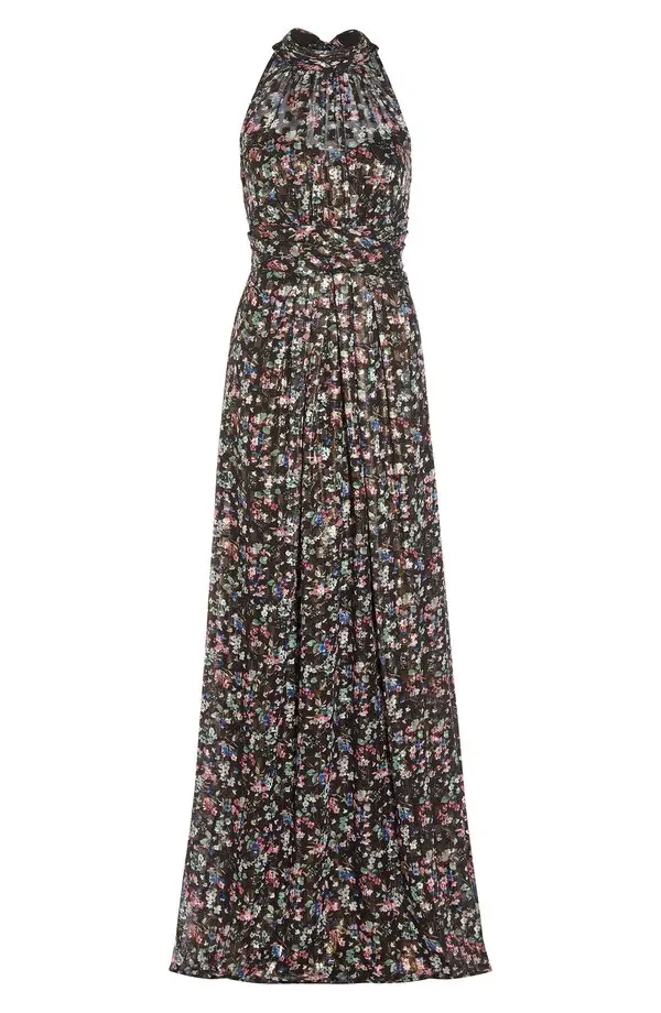 open lace back dress Black Blush Mu Floral Print Chiffon Gown With One Shoulder Neckline