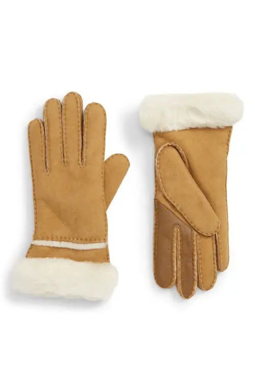 UGG Seamed Touchscreen Compatible Shearling Gloves - Chestnut