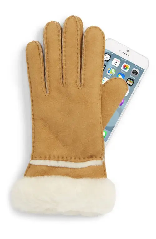 UGG Seamed Touchscreen Compatible Shearling Gloves - Chestnut
