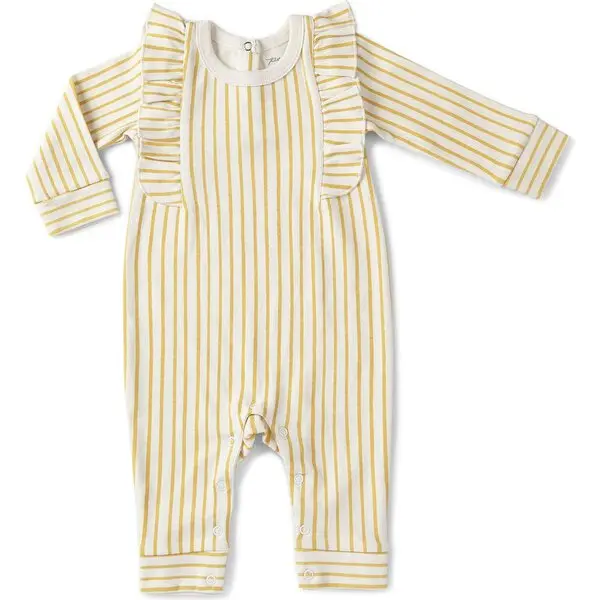 PEHR Long Sleeve Ruffle Romper - Stripes Away Marigold