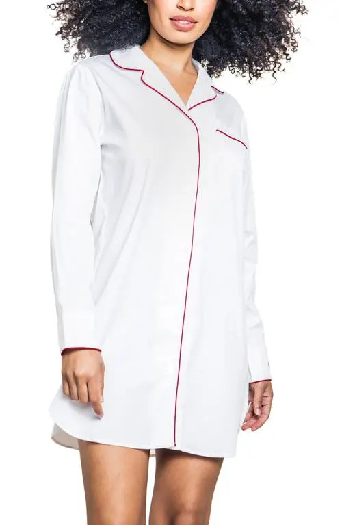 PETITE PLUME Red Piping Nightshirt - White