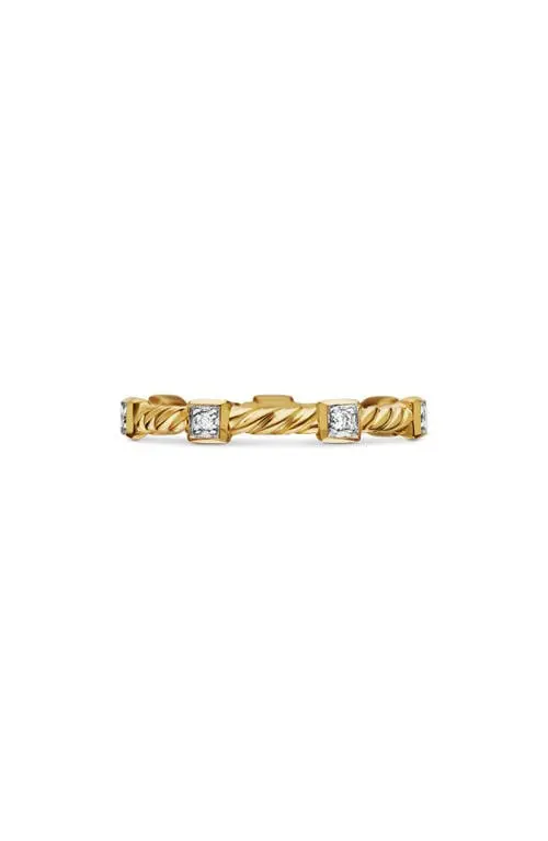 David Yurman Cable Collectibles® Stations Stack Ring In 18k Yellow Gold With Diamonds - 18k Yellow Gold/ Diamond