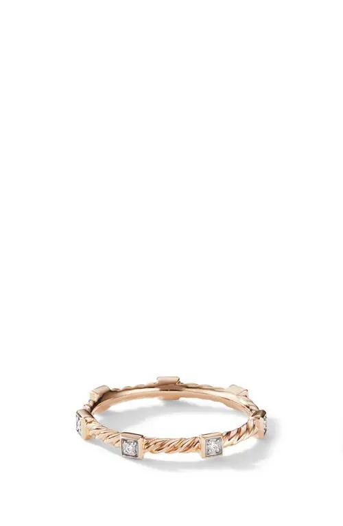 David Yurman Cable Collectibles® Stations Stack Ring In 18k Yellow Gold With Diamonds - Rose Gold/diamond