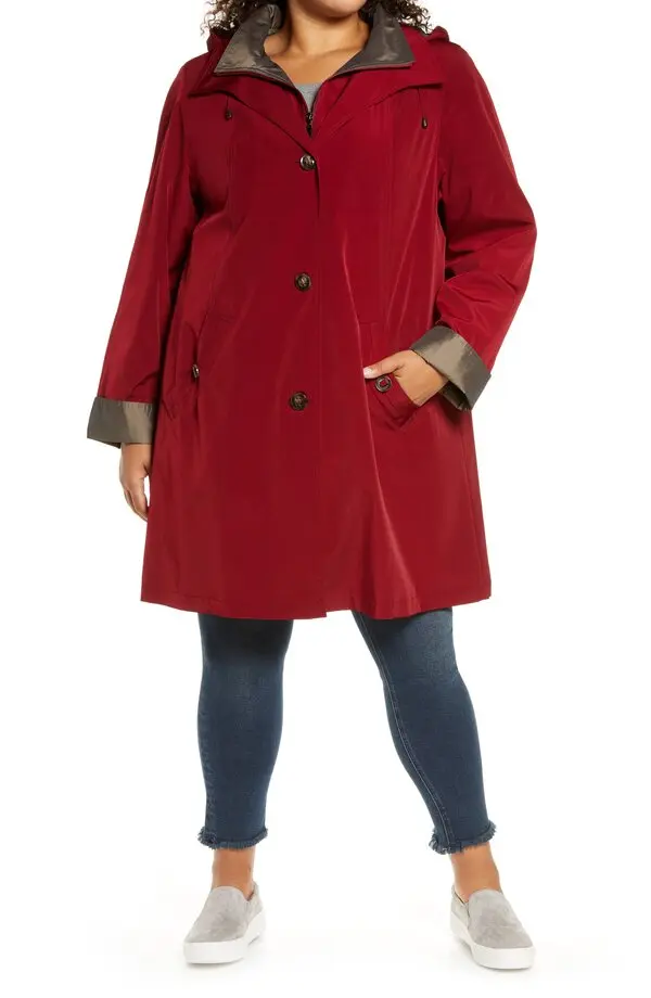 Gallery Hooded Raincoat With Removable Liner - Merlot