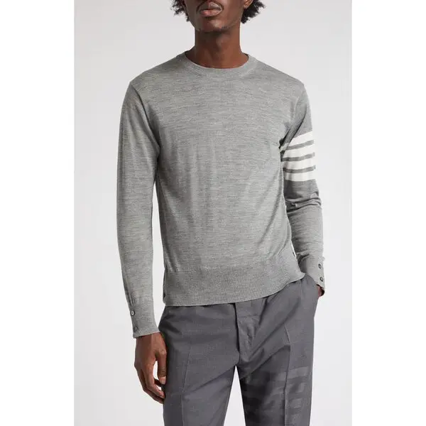 Thom Browne 4-bar Merino Wool Sweater - 058 - Pale Grey