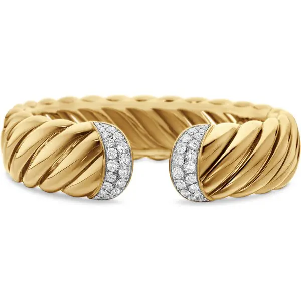 David Yurman Sculpted Cable Cuff Bracelet With Diamonds - Diamond/yellow Gold
