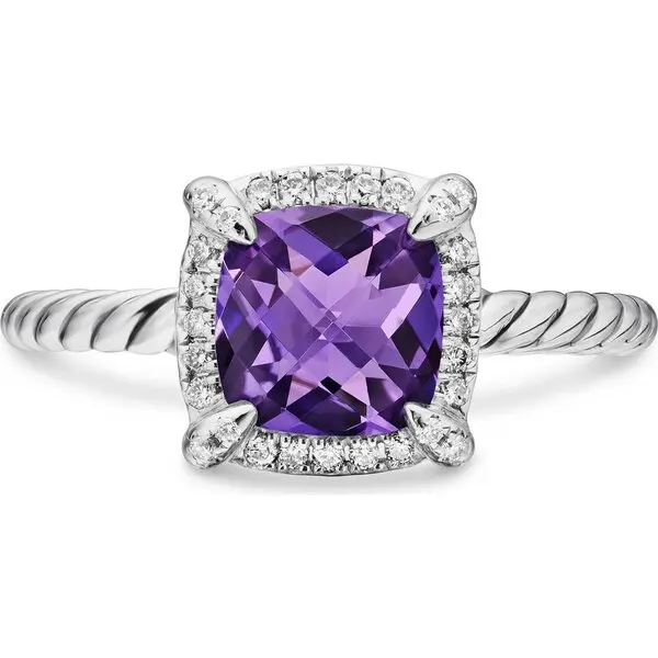 David Yurman Petite Chatelaine® Pavé Bezel Ring - Silver Pave/ Amethyst