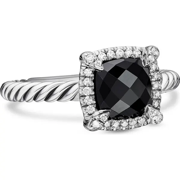 David Yurman Petite Chatelaine® Pavé Bezel Ring - Silver Pave/black Onyx