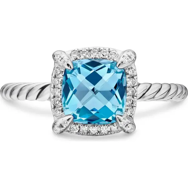 David Yurman Petite Chatelaine® Pavé Bezel Ring - Silver Pave/blue Topaz