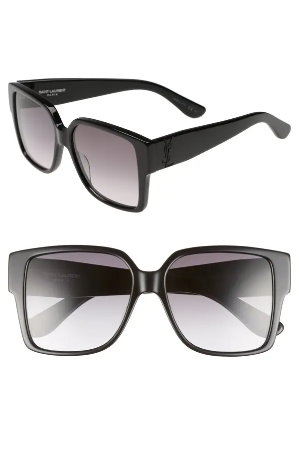 Saint Laurent 55mm Square Sunglasses In Black/Black/Grey In Black