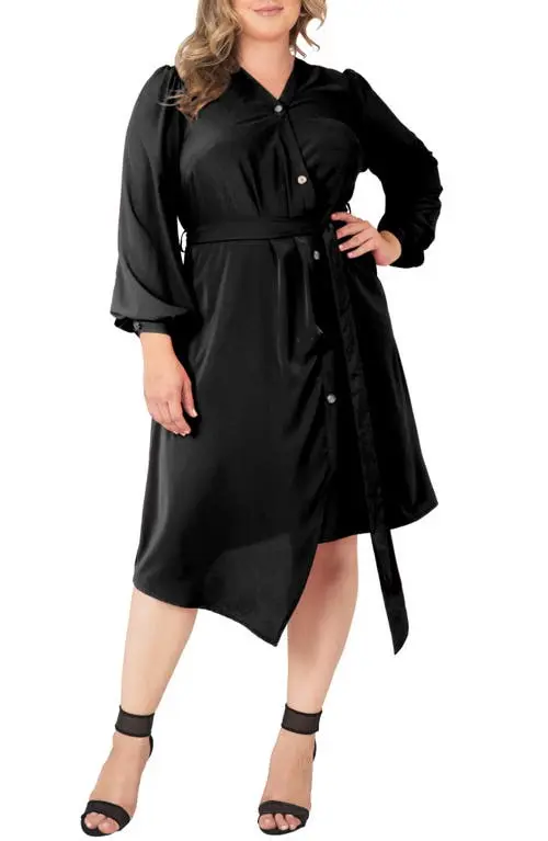 STANDARDS & PRACTICES Asymmetrical Long Sleeve Shirtdress - Black