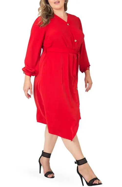STANDARDS & PRACTICES Asymmetrical Long Sleeve Shirtdress - Cherry