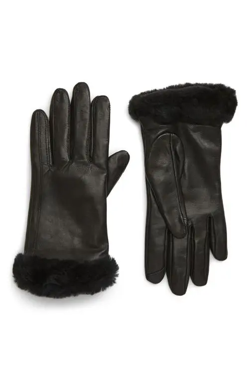 UGG Leather Tech Gloves With Shearling Trim - Black