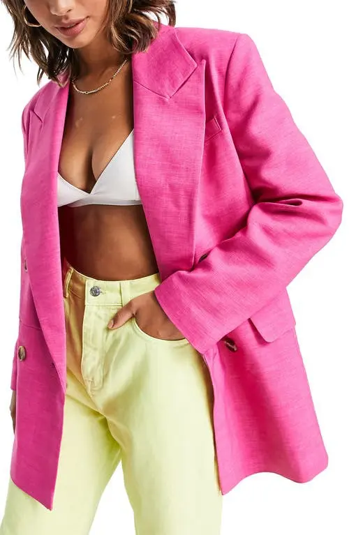 Topshop Double Breasted Blazer - Bright Pink