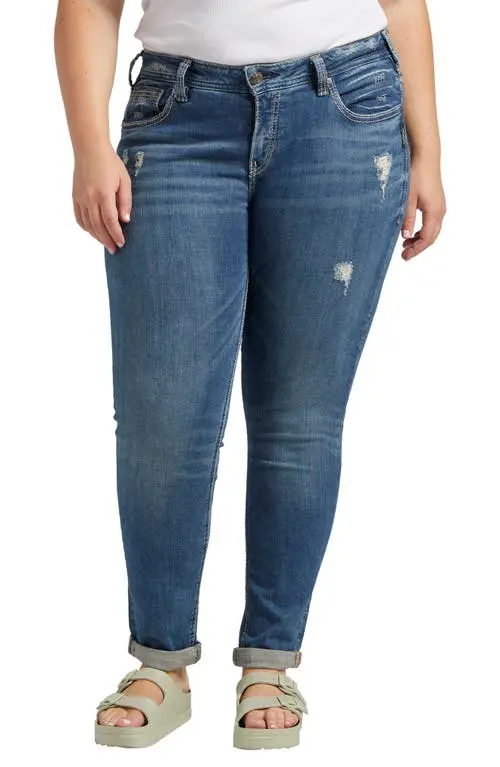 SILVER JEANS CO. Distressed Girlfriend Jeans - Indigo