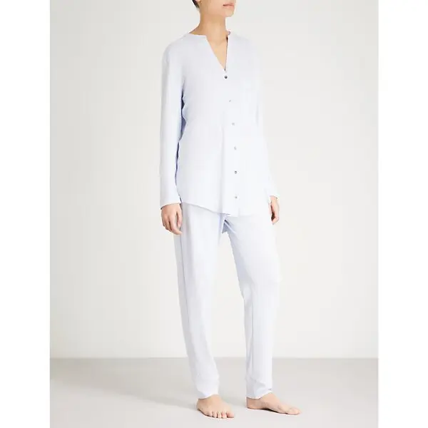 Hanro Pure Essence Cotton-jersey Pyjama Set - Blue Glow