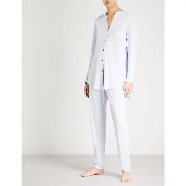 Hanro Pure Essence Cotton-jersey Pyjama Set - Blue Glow