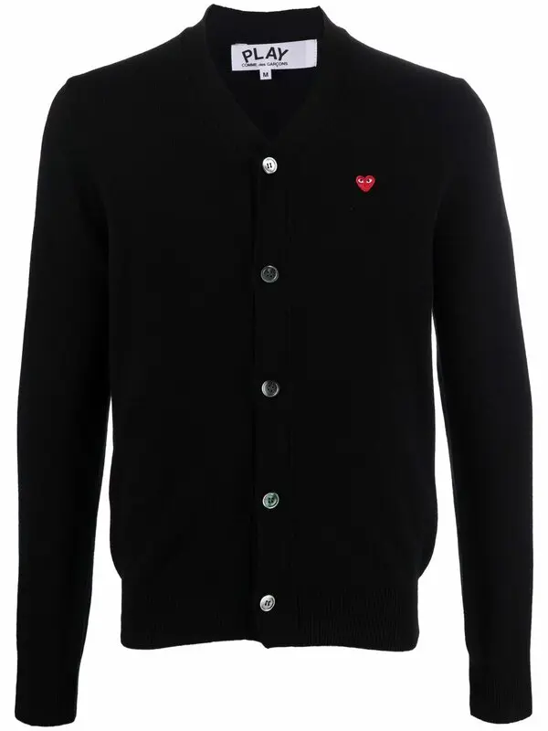 Play Comme Des Garcon Fine-knit Wool Cardigan - Black