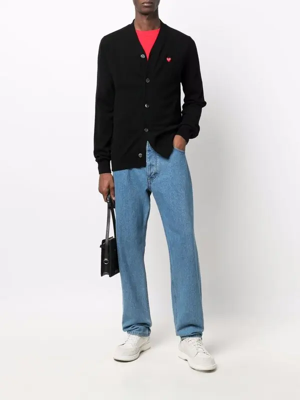 Play Comme Des Garcon Fine-knit Wool Cardigan - Black