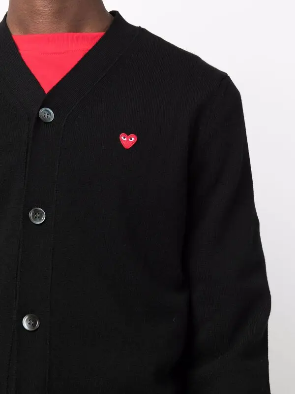 Play Comme Des Garcon Fine-knit Wool Cardigan - Black