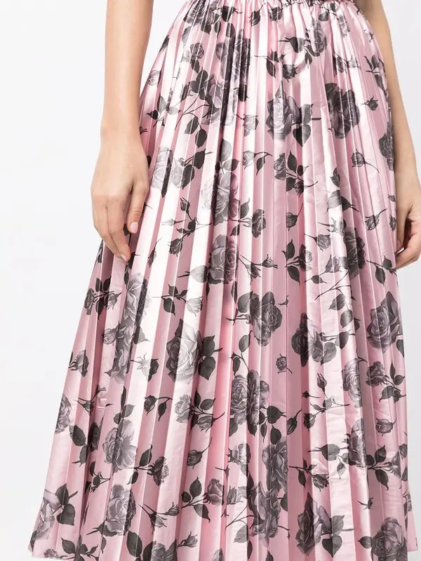 Red Valentino Metallic Pleated Floral-Print Skirt - Pink
