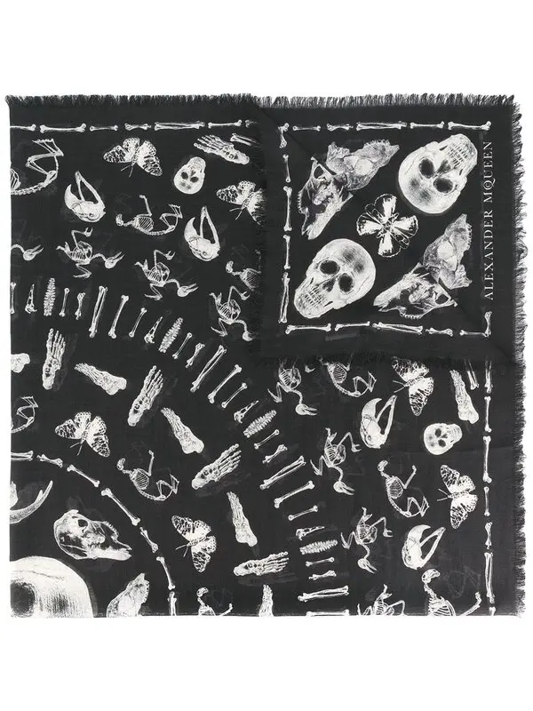 Alexander McQueen Skull And Badge Scarf - Black