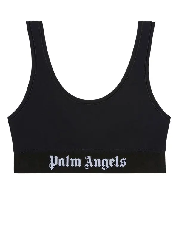 Palm Angels Logo Print Sports Bra - Black