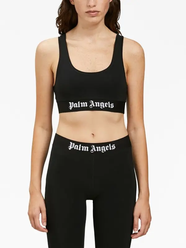 Palm Angels Logo Print Sports Bra - Black