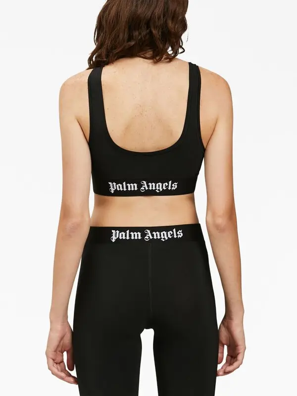 Palm Angels Logo Print Sports Bra - Black