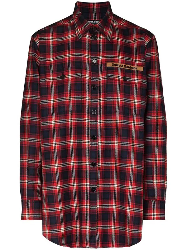 Dolce & Gabbana Logo Patch Plaid Shirt