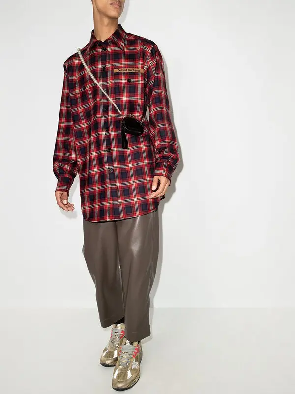 Dolce & Gabbana Logo Patch Plaid Shirt