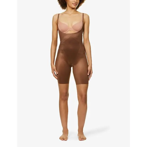 Spanx Shape™ Invisible Open-bust Mid-thigh Bodysuit - Chesnut Brown