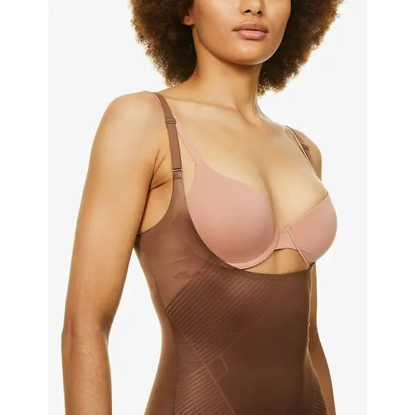 Spanx Shape™ Invisible Open-bust Mid-thigh Bodysuit - Chesnut Brown