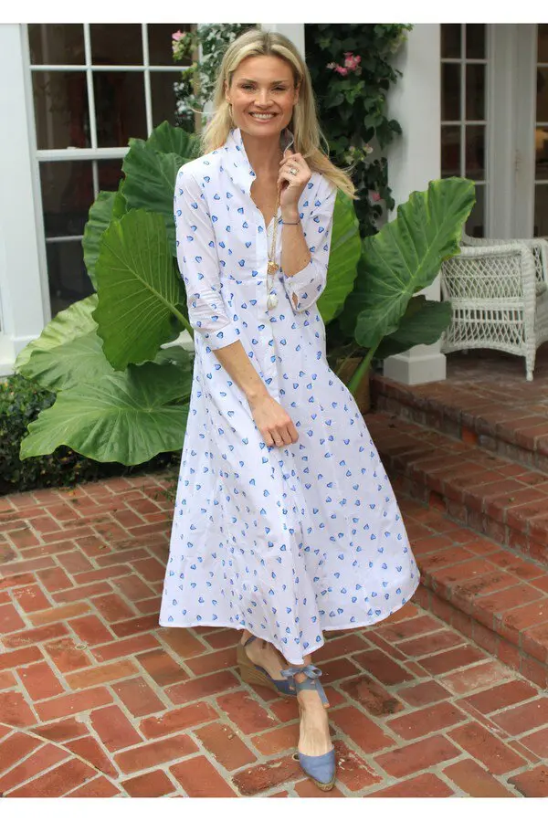 Julia Amory The Ja Summer-Weight Shirt Dress Hearts - Blue | Editorialist